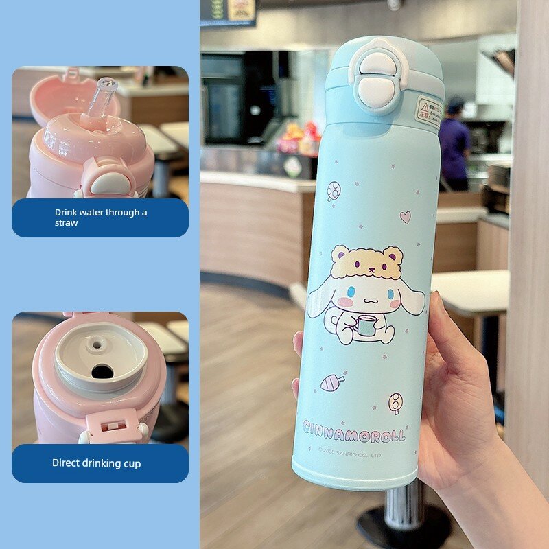 Sanrio Badtz-Maru 500 мл вакуумная бутылка с двойным питьем и соломкой