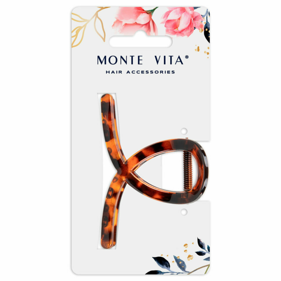 Краб для волос 8 см, глянцевый, черепаховый, MONTE VITA (монте вита), 457008, 12 штук, 457008