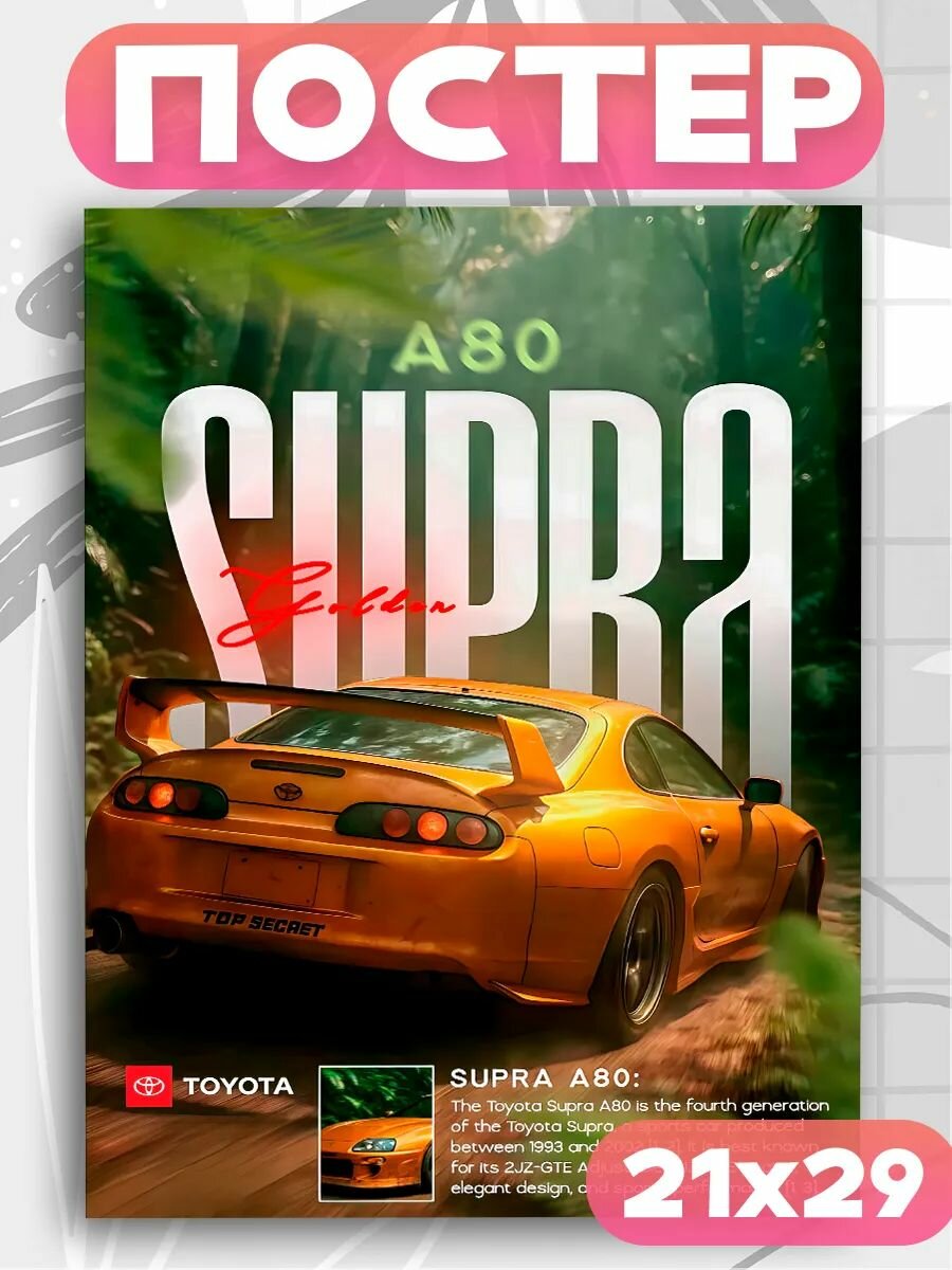 Постеры на стену JDM авто Toyota Supra (A80) , плакат 1шт, А4 размер.