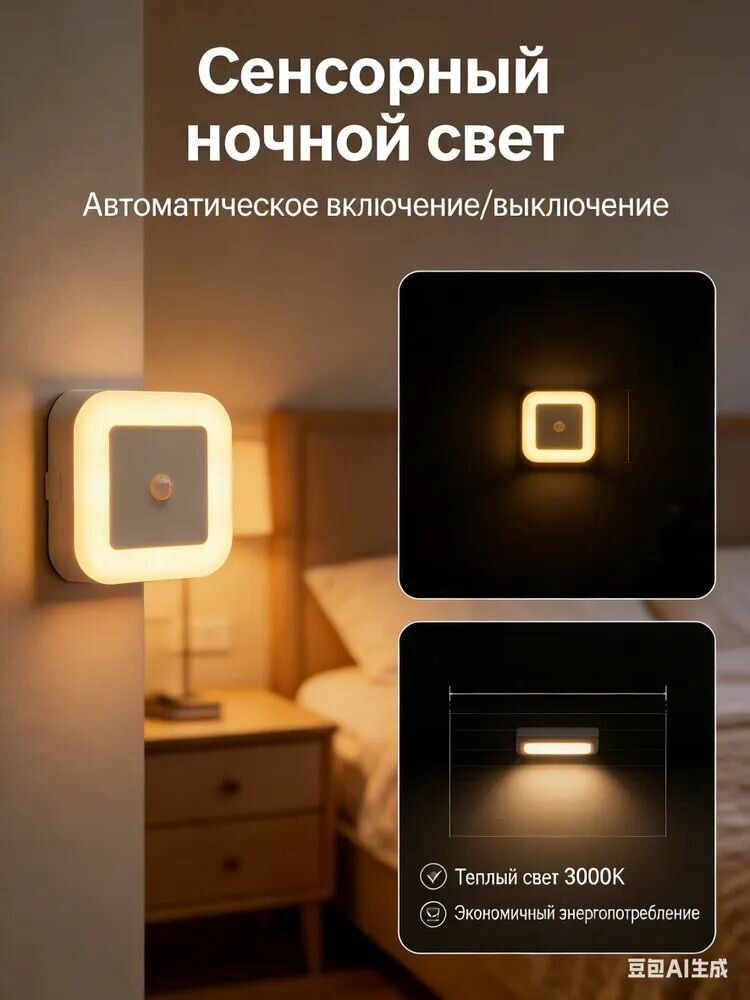 Самый популярный в 2025 годуНочник RocketSocket в розетку с датчиком движения белый, мягкий свет