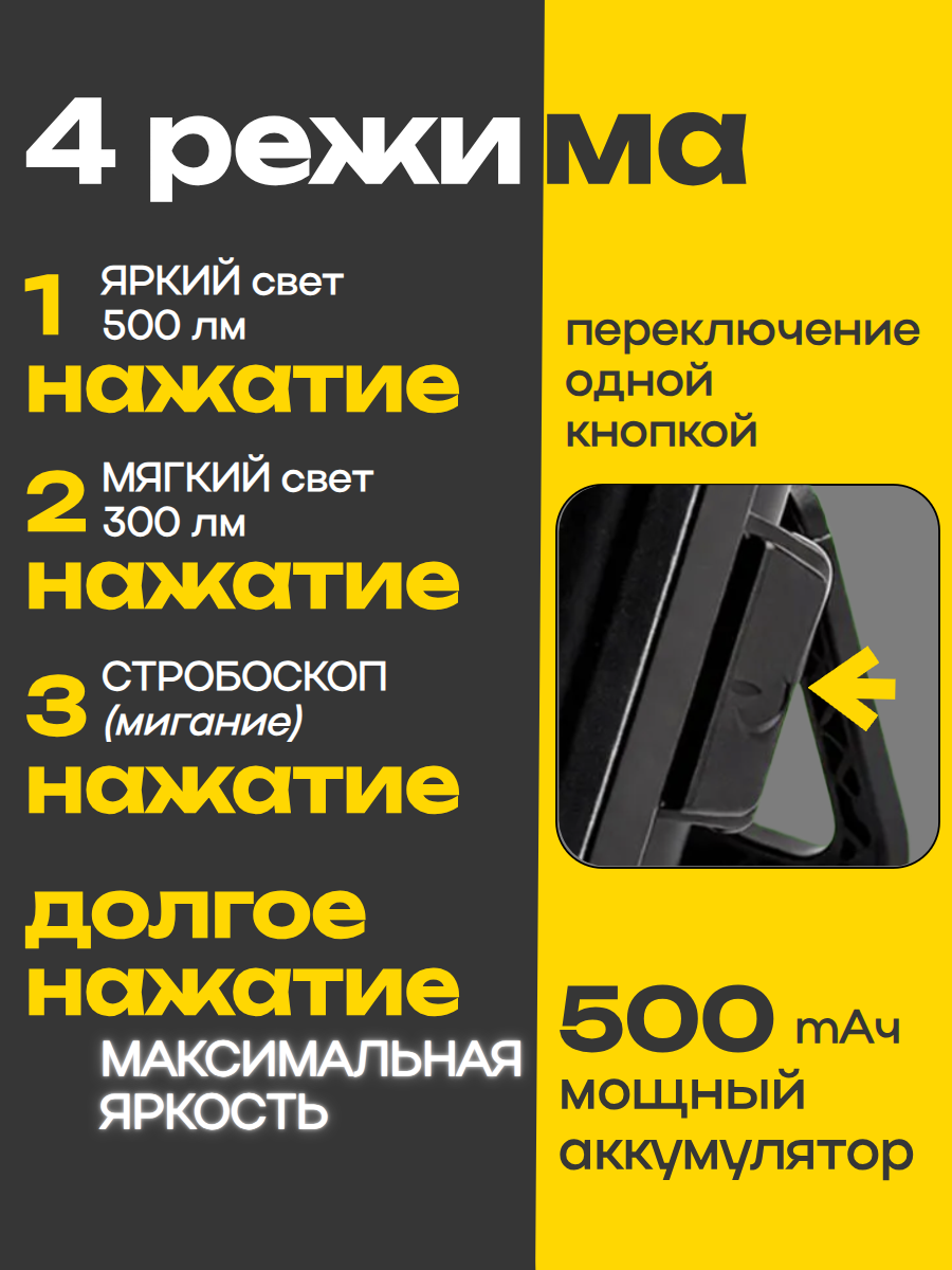 Фонарь-брелок, 3 режима работы, USB Type-C, влагозащита, черный — фото 1