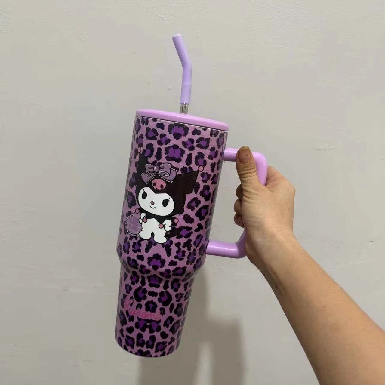 MINISO Термос Hello Kitty с леопардовым принтом, соломенная бутылка для воды, дорожная спортивная бутылка для воды, термокружка из нержавеющей стали, подарок для девочек,