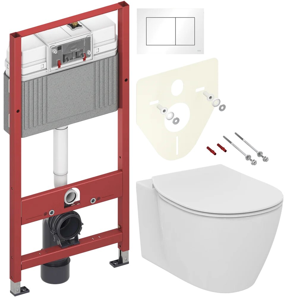 Комплект 3 в 1 Унитаз подвесной Ideal Standard Connect AquaBlade E047901 / Сиденье E772401, с микролифтом / Инсталляция с кнопкой TECE Base 9400413 цвет белый