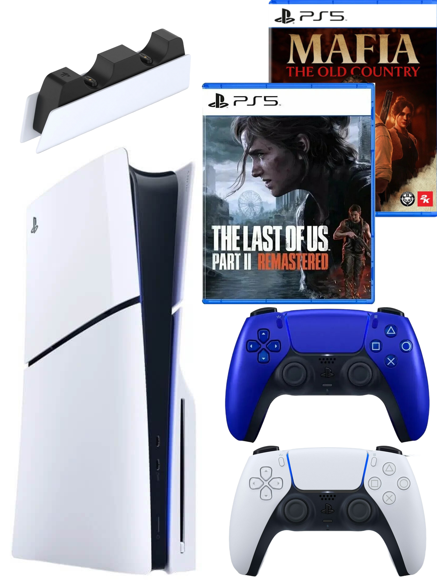 Игровая приставка Sony PS 5 Slim,1ТБ(с дисководом)+2 геймпад+Зарядная станция+2игры(TLOU 2 , Mafia: The old Country)
