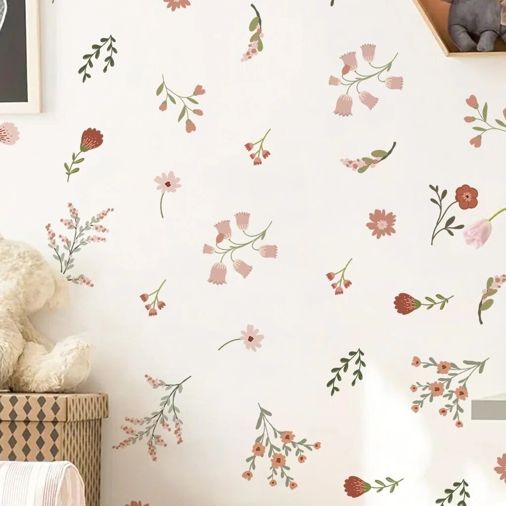 Настенные виниловые наклейки Boho цветы листья акварель