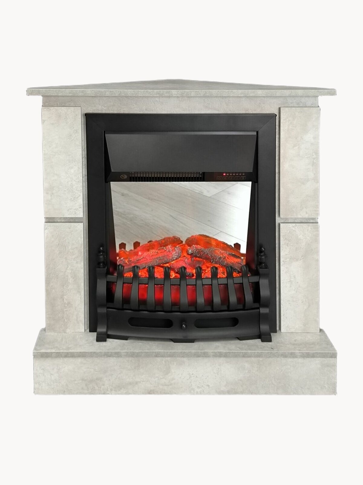 Камин электрический с угловым порталом VITAMIN, с пультом ДУ, эффектом пламени обогревом, звуком цвет "Серый"