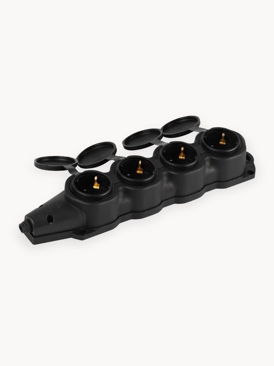 Колодка каучуковая Intro с заземлением 4 розетки 16A IP44 черная