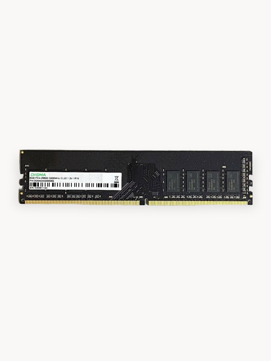 Оперативная память DIGMA DDR4 8Gb 3200MHz DGMAD43200008S RTL PC4-25600 CL22 DIMM 288-pin 1.2В single rank, OEM