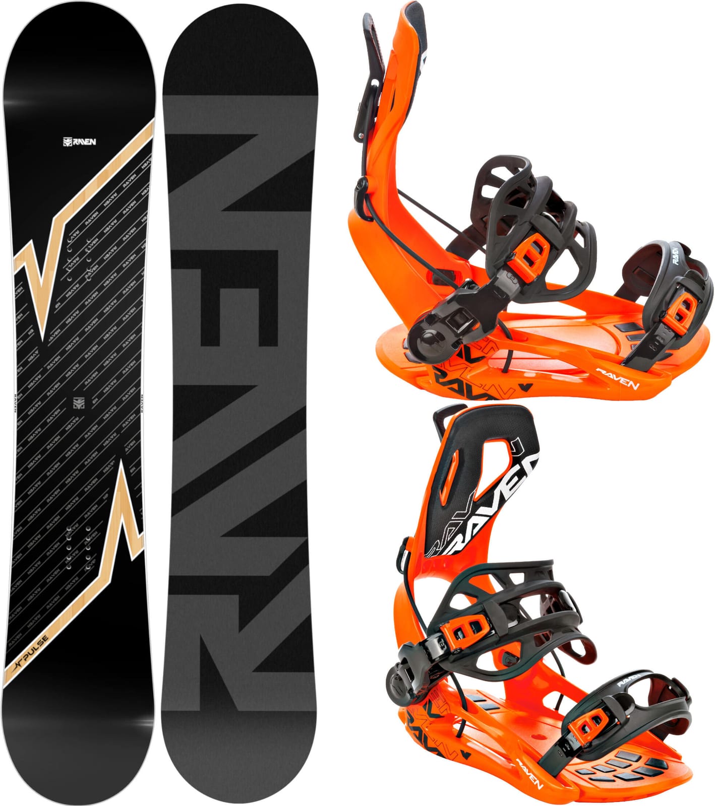 DECATHLON сноубордический комплект Raven Pulse с креплениями Raven FT360, черный/коричневый/оранжевый, 170 см wide