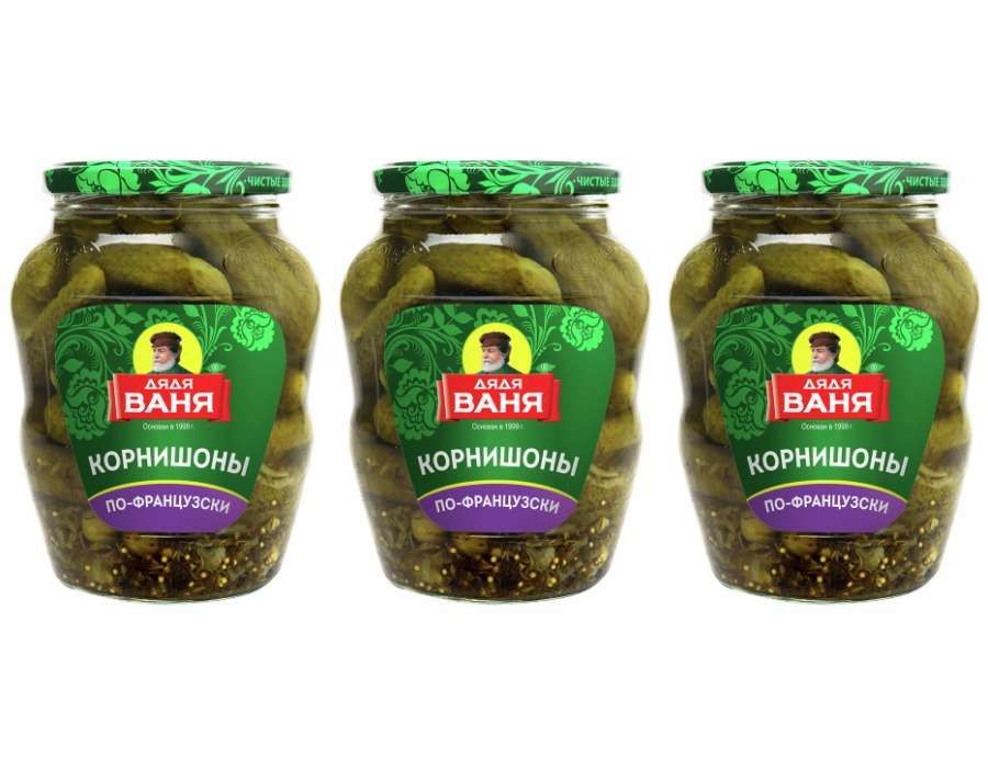 Дядя Ваня Огурцы корнишоны по-французски консервированные, 680 г, 3 шт