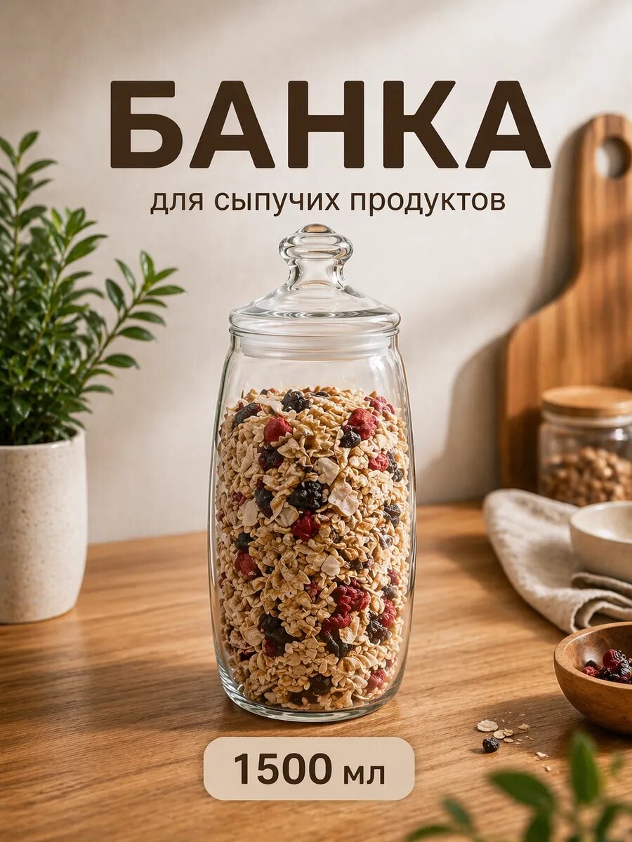Банка с крышкой Pasabahce CESNI, 1,5 л, для хранения, стекло, прозрачная