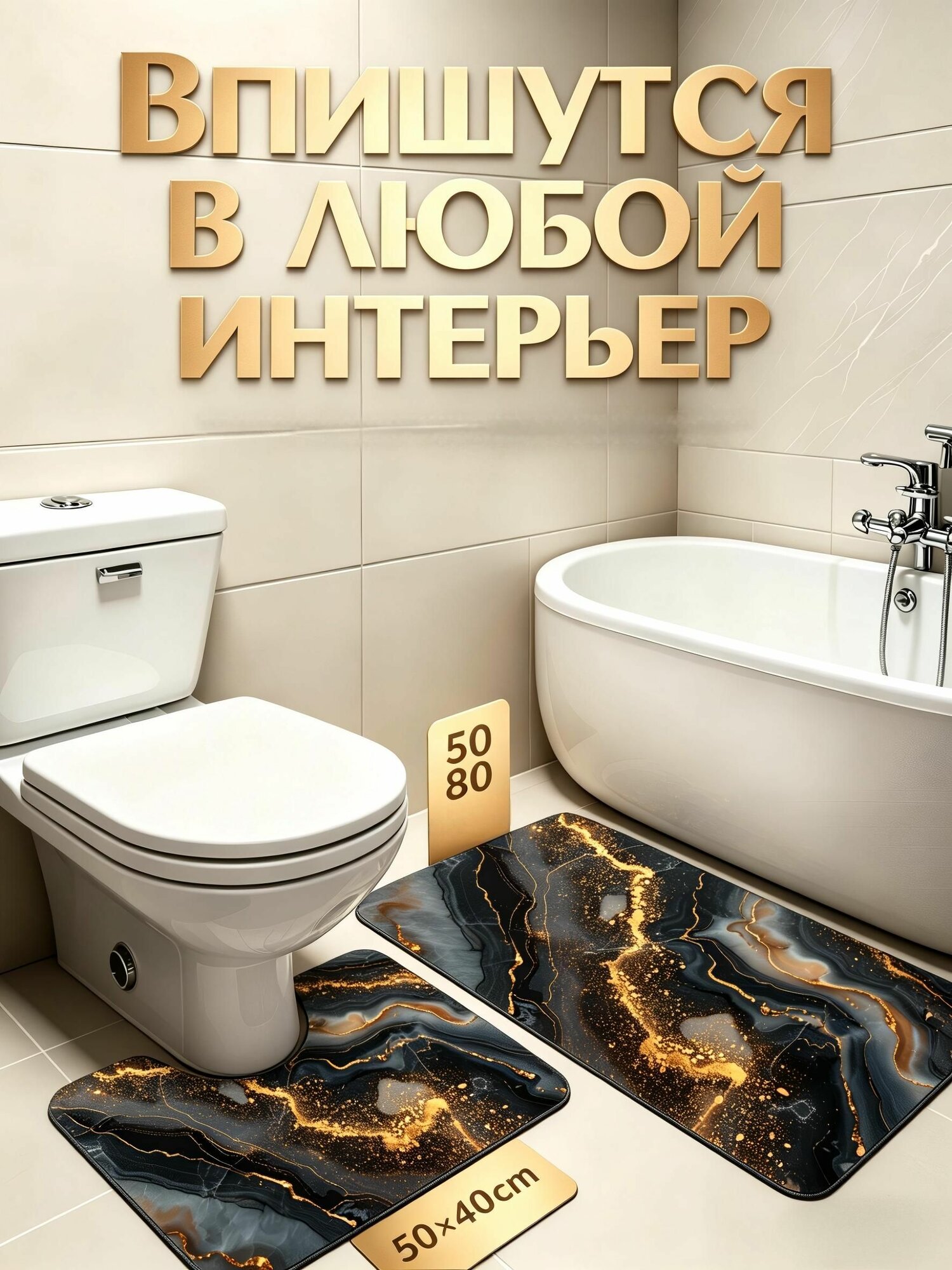 Коврики для ванной и туалета 50х80 см и 50х40 см, набор ковриков коричневый