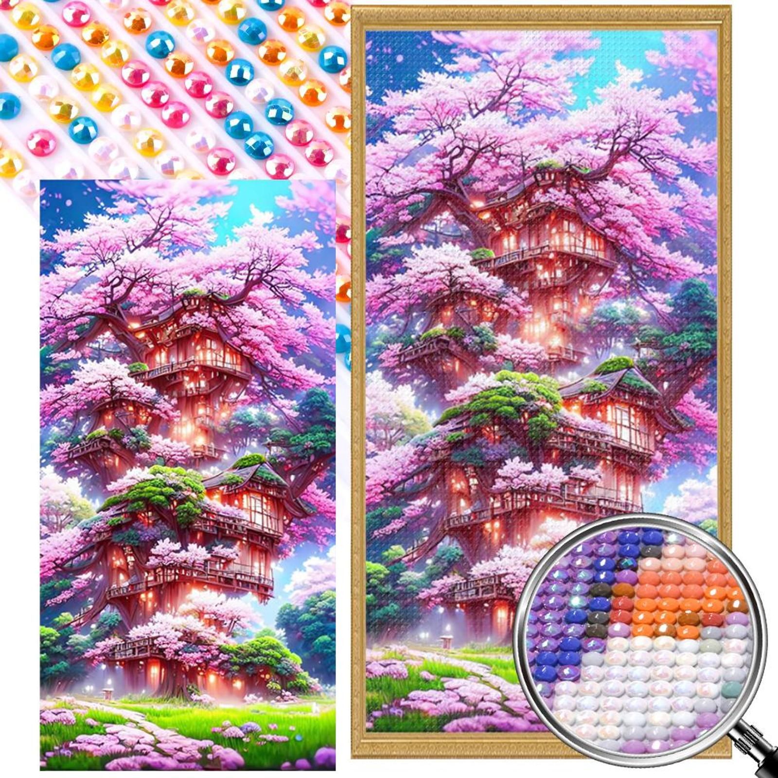 Диамантная картина Дерево вишни в стиле пейзаж, 5D-вышивка из акриловых страз на холсте 45 85 см