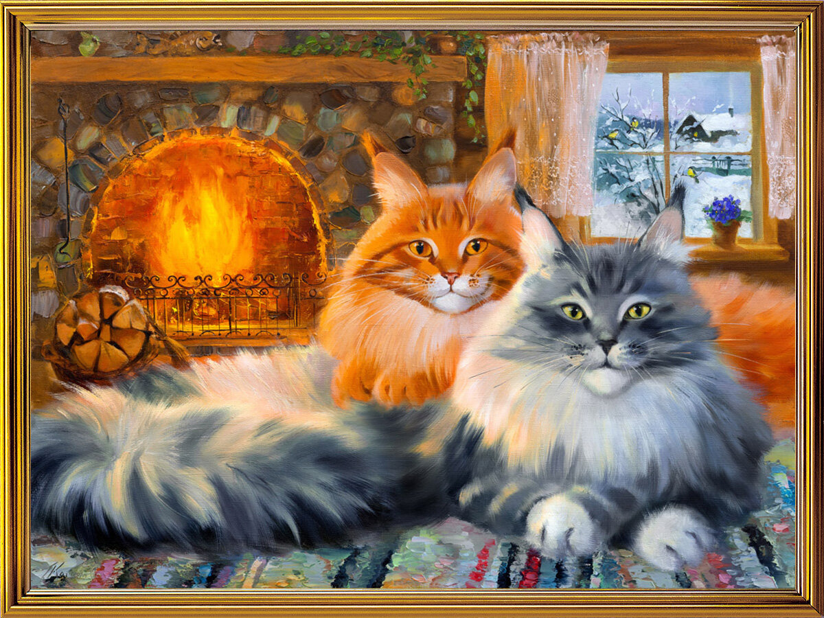 Картина "У камина. На даче" 30х40 см, художник - Котинова Галина. Арт. КГ14-30х40