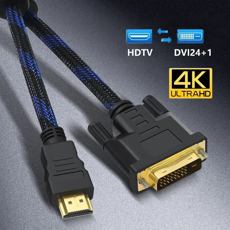 DOONJIEY HDMI-DVI 24+1 адаптер кабель 4K, Черный, 3 м
