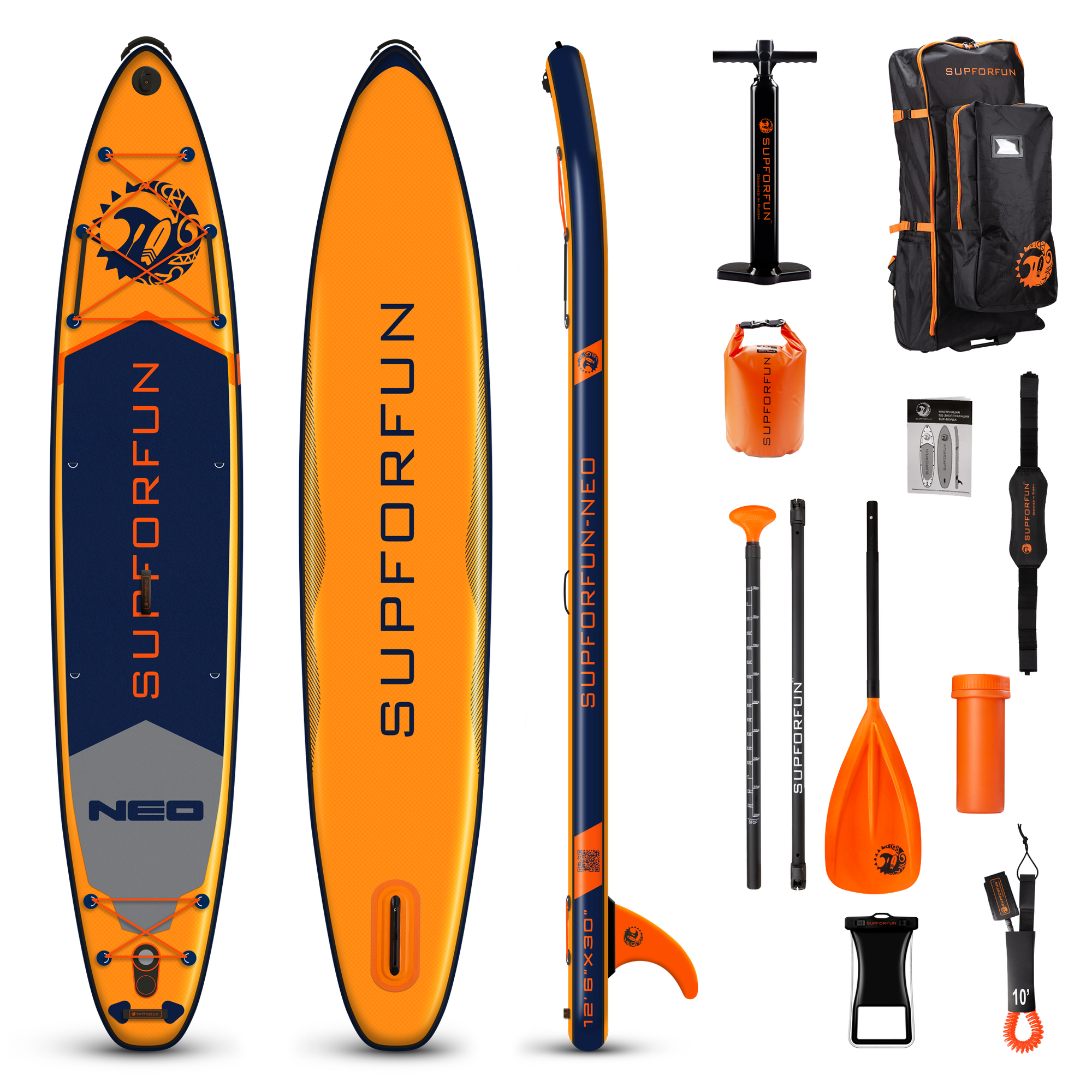 SUPFORFUN NEO 12'6 Orange Сап-борд в максимальной комплектации, 381x76x15см, оранжевый