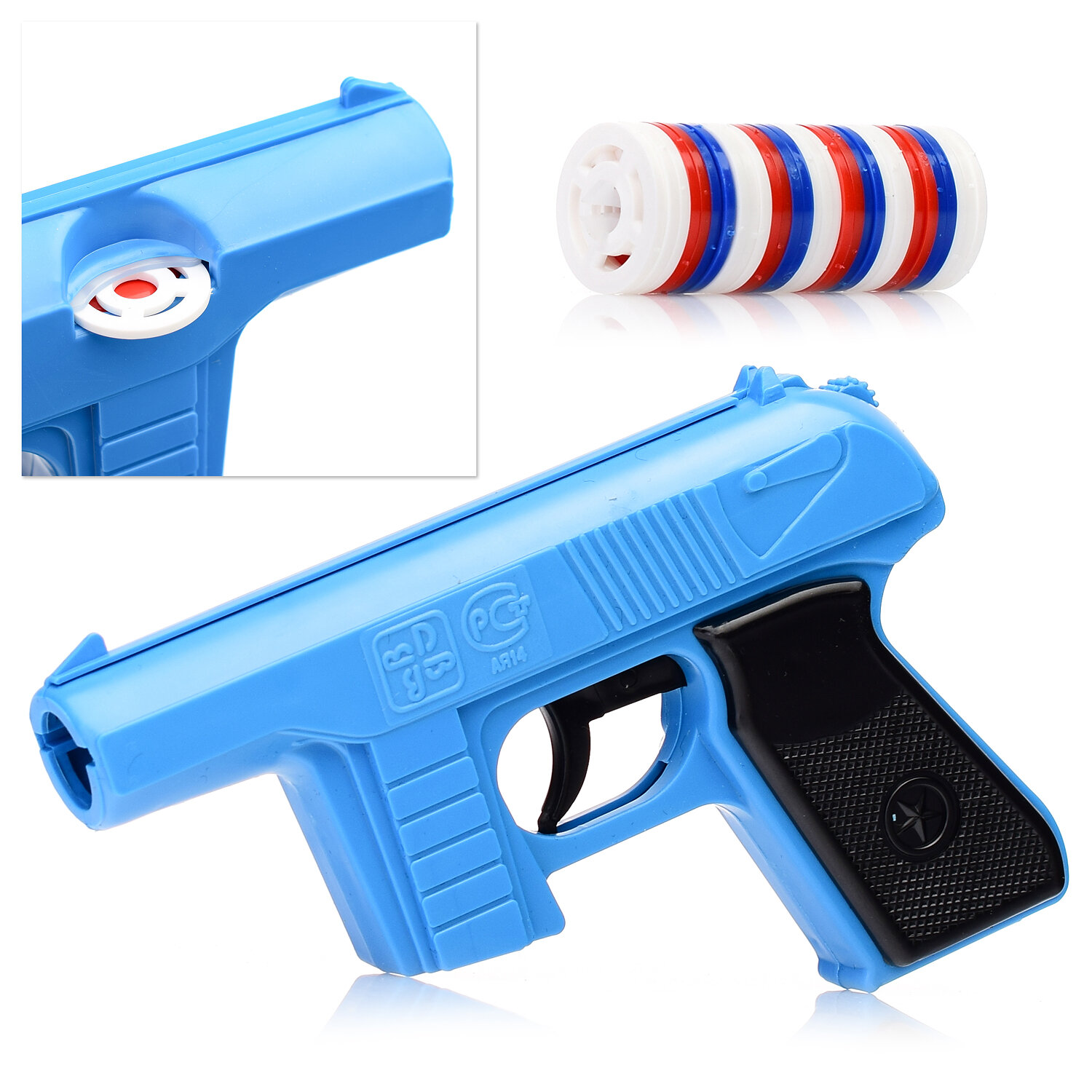 Пистолет с дисковыми пулями, полимеры , для детей от 3х лет.