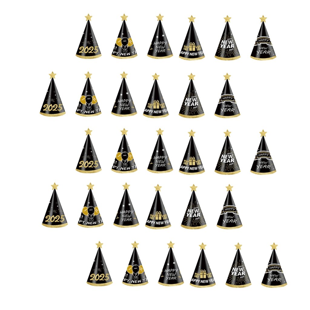 Набор из 30 праздничных шляпок «С Новым годом 2025» для торжественных мероприятий, стильных бумажных головных уборов, реквизита для фотосессий.
