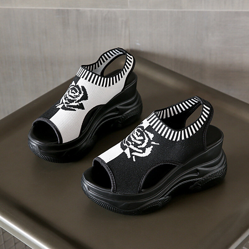 MOOCIE Спортивная обувь, женские сандалии, популярная летняя новая корейская версия, подошва на платформе, летающая плетеная рыба, открытый носок, толстая подошва, спортивный стиль, повседневная спортивная обувь, женские сандалии, тренд