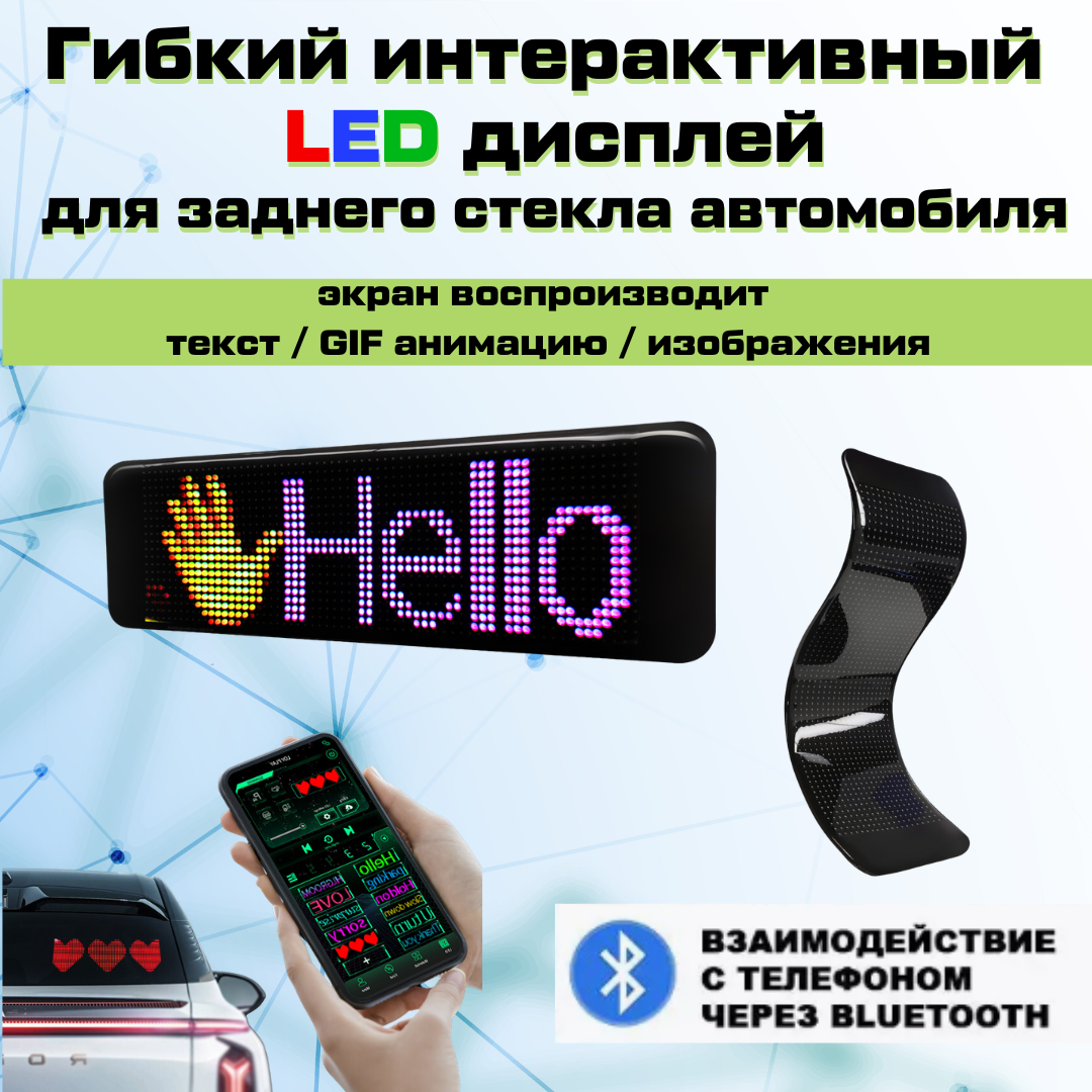 Интерактивный LED-дисплей, для автомобиля, гибкий, черный, глянцевый 35*11 см