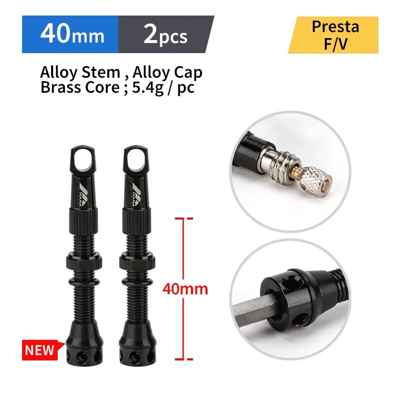 MANA Клапаны Presta для бескамерных велосипедов Черный, 40MM-Black