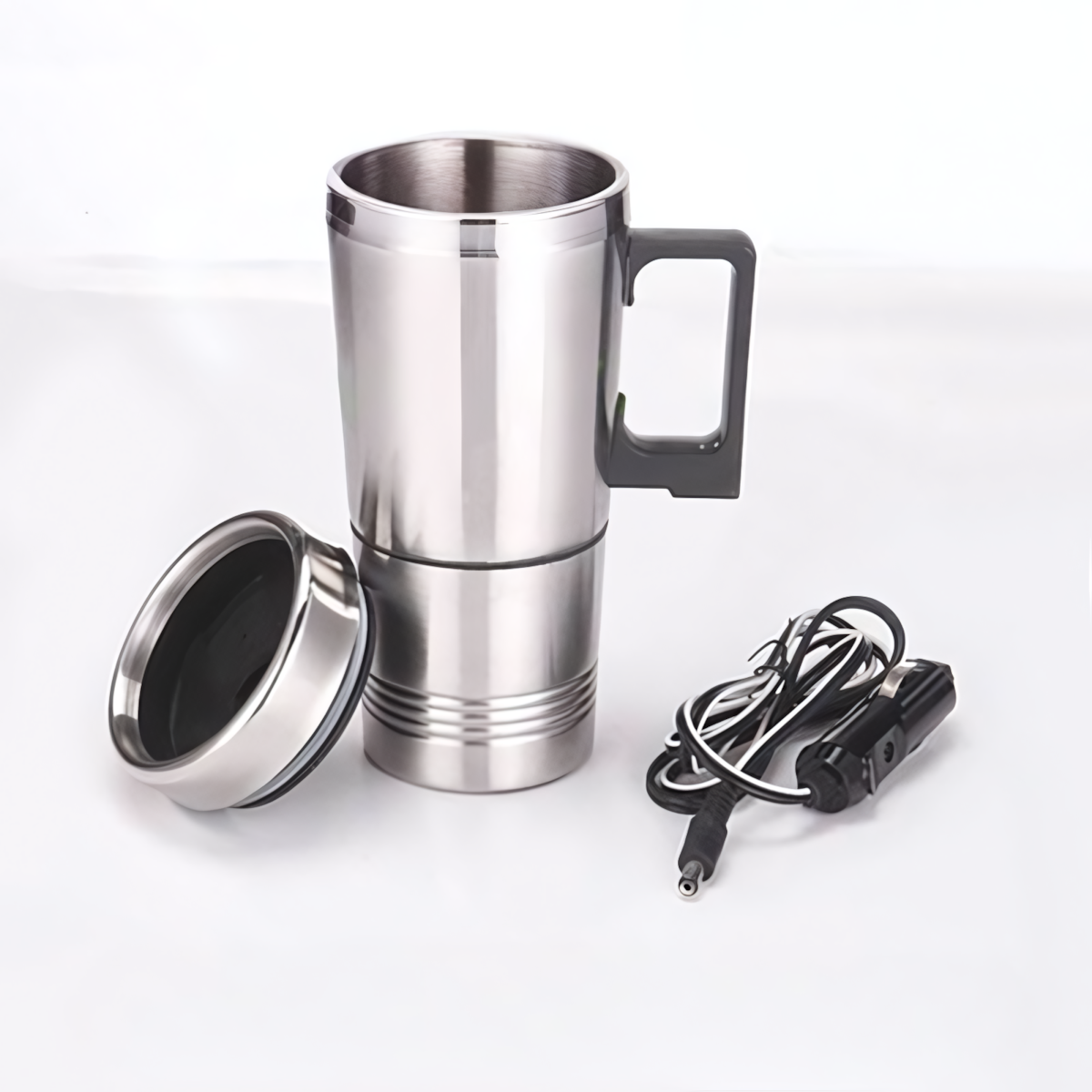 Термокружка автомобильная с подогревом от прикуривателя, 300 мл, 24 В, цвет серебристый