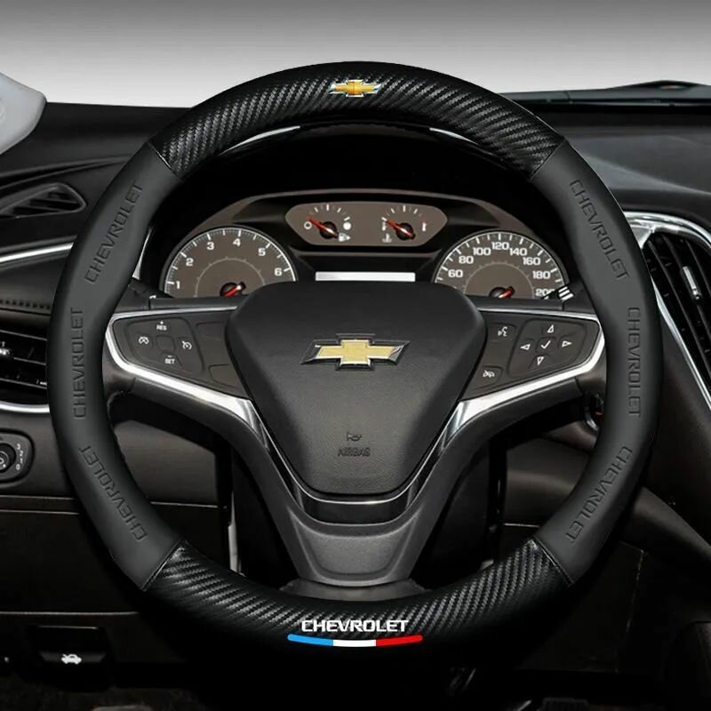 Премиальная спортивная оплетка чехол на руль для автомобиля Chevrolet / Шевроле Cruze, Lacetti, Lanos, Niva, Cobalt, Aveo и др. ( Форма Круглый - Размер М ) Диаметр 37-39см