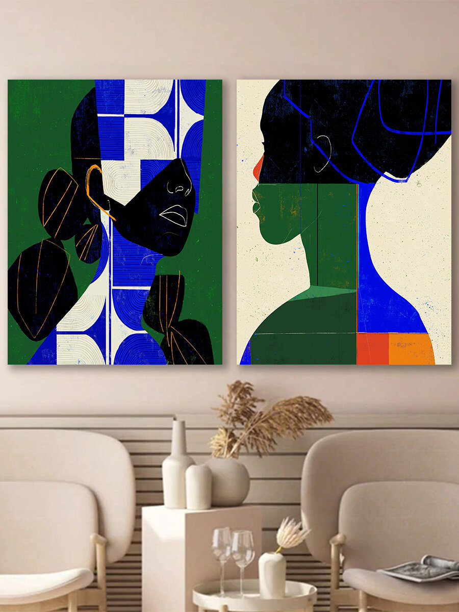 Картина модульная на стену / композиция из 2-х картин, "Негритянки - абстрактные лица", 70х100 см.
