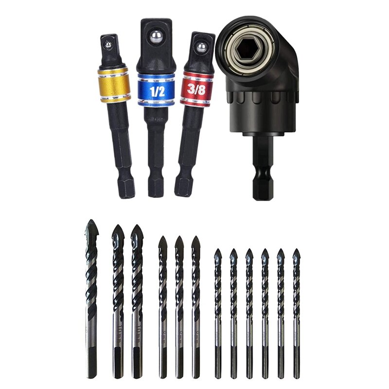 Набор из 12 многоцелевых твердосплавных сверл с набором из 4 универсальных адаптеров для головок