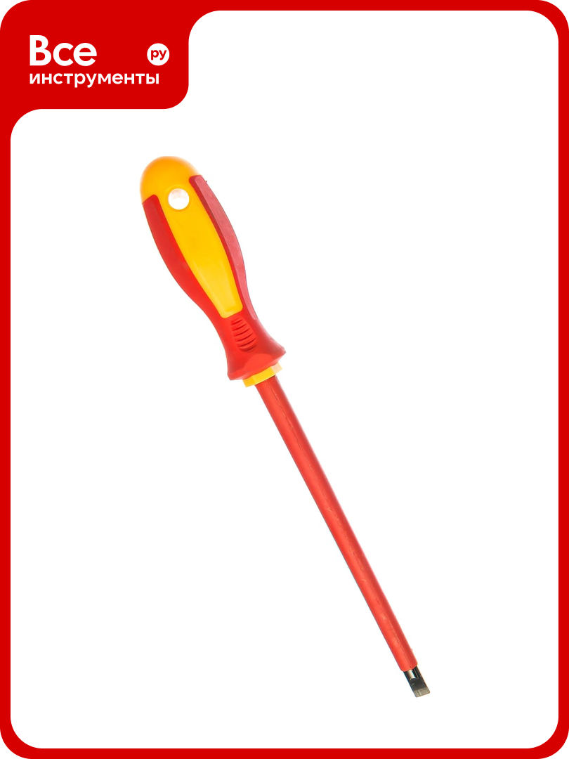 Шлицевая диэлектрическая отвертка 8х175мм Энкор 19694, с диэлектрическим покрытием