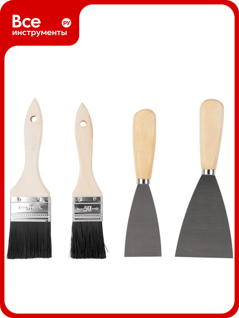 Набор малярного инструмента Помощник 4пр.(р-р кисти: 38,50мм, р-р шпателя: 50,75мм), в блистере