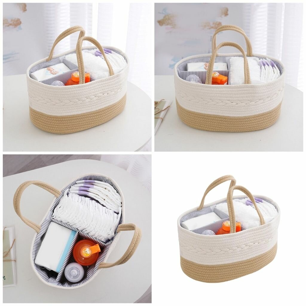 Портативная корзина для хранения или гостиной с просторной организацией для подгузников для детской или гостиной, Коричневый - ширина 25 см