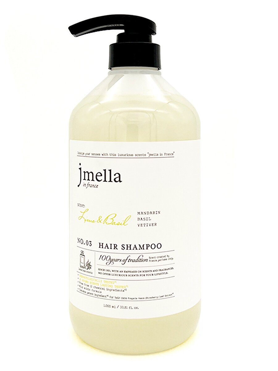 Jmella Парфюмированный шампунь для волос Лайм и Базилик N0.03 In France Lime & Basil Hair Shampoo, 1000 мл