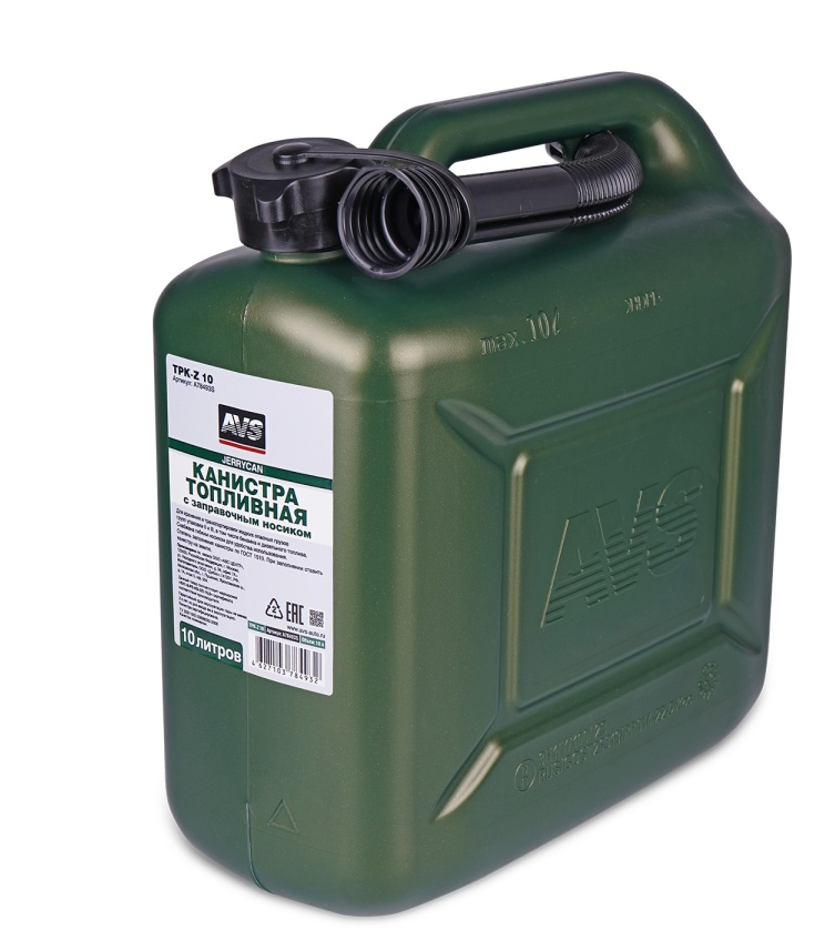 Канистра топливная пластик 10л. (тёмн. зелён.) avs tpk-z 10