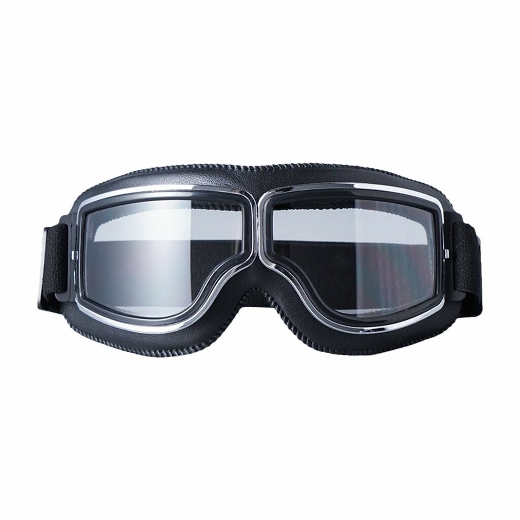 Велосипедные очки Ретро-очки Harley Goggles для мотоциклетного шлема-Черное кожаное прозрачное зеркало