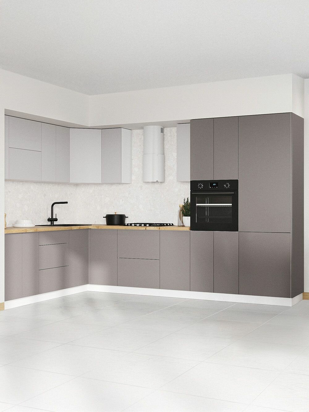 Кухонный гарнитур угловой Тандем 3.2х2.2 м, мебель для дома и кухни, Белый / Нео / Грей