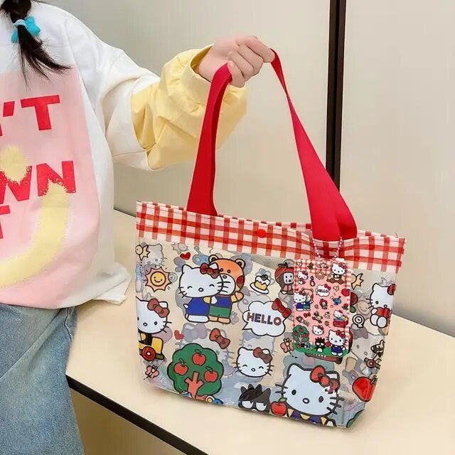 Kawaii сетчатая сумка на плечо с милым узором и принтом, дышащая прозрачная легкая сумка для хранения документов с чашкой для воды