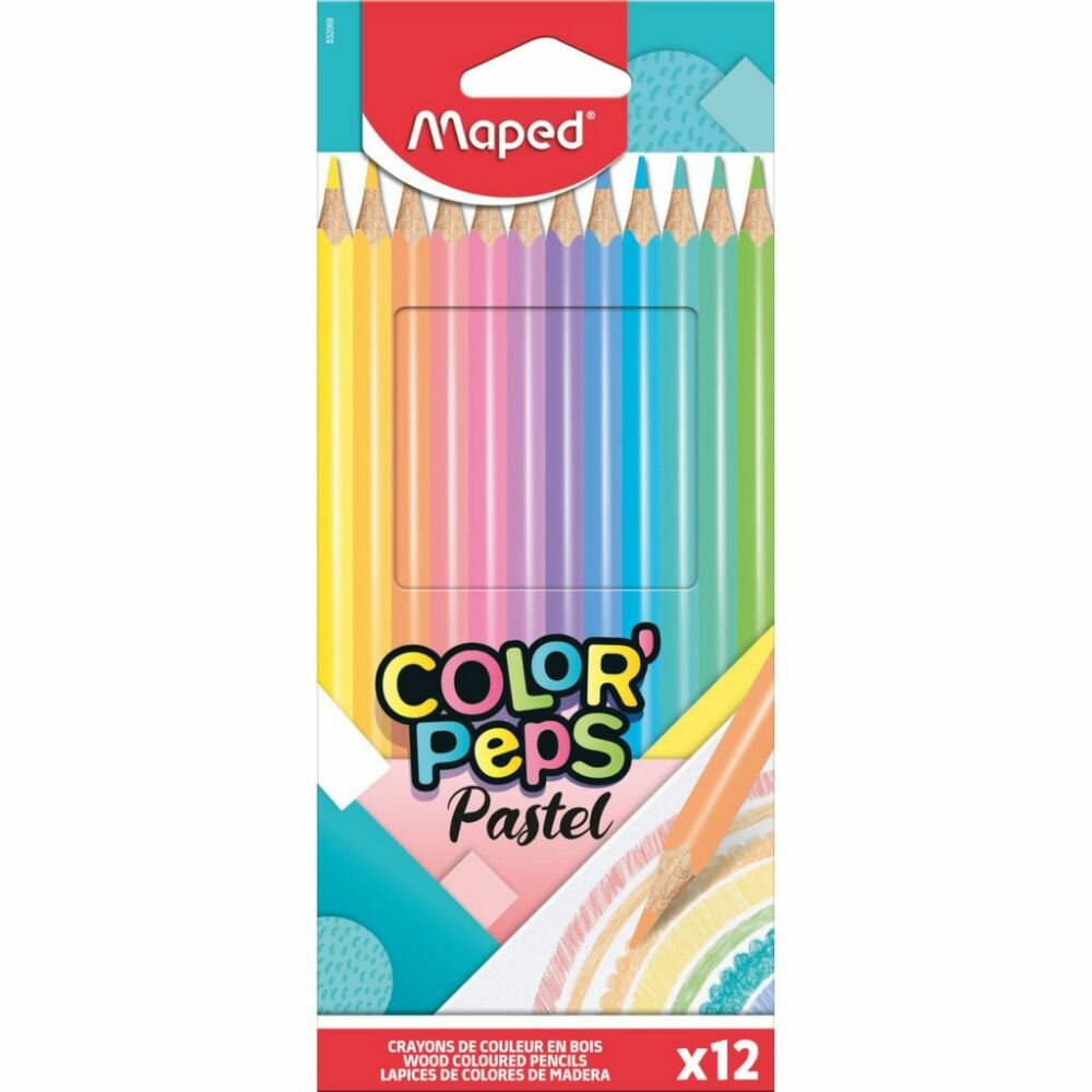 Карандаши цвет. 12цв Maped Color Peps Pastel трехгранные, ударопрочные, пастельные цвета