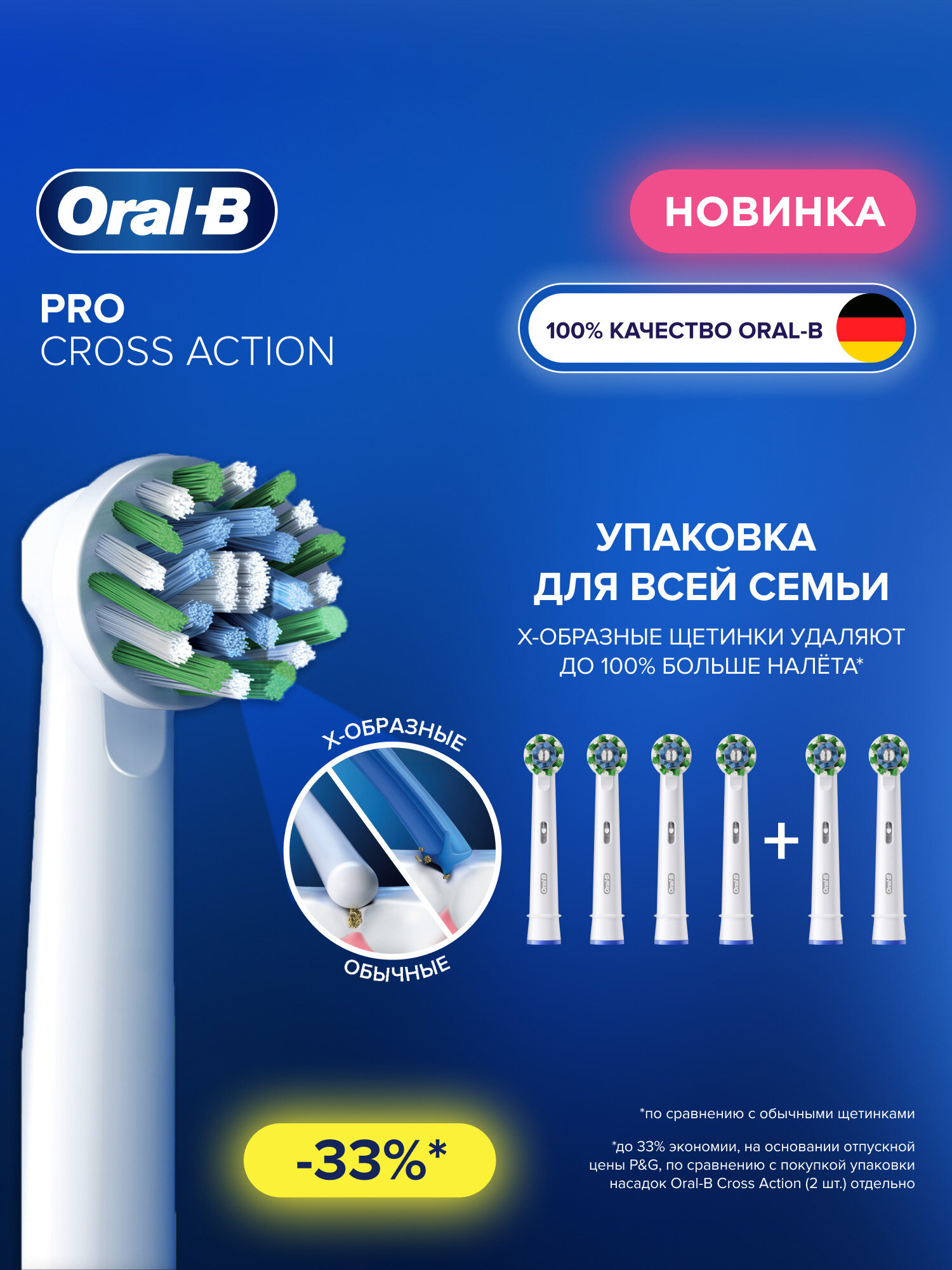 Набор насадок Oral-B Pro Cross Action для ирригатора и электрической щетки, средняя, белый, 6 шт.