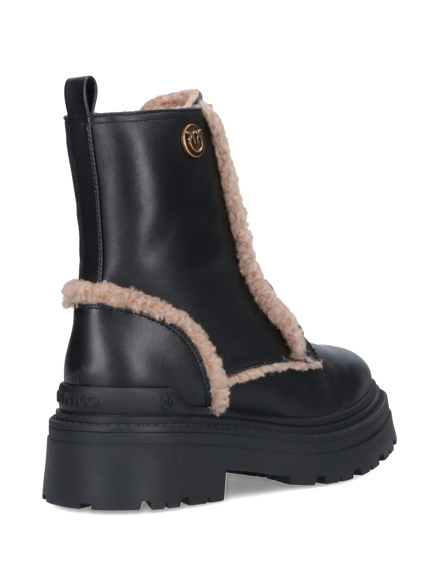 Ботинки Pinko Lace-up shearling trim boots, размер 36, black/black — фото 1
