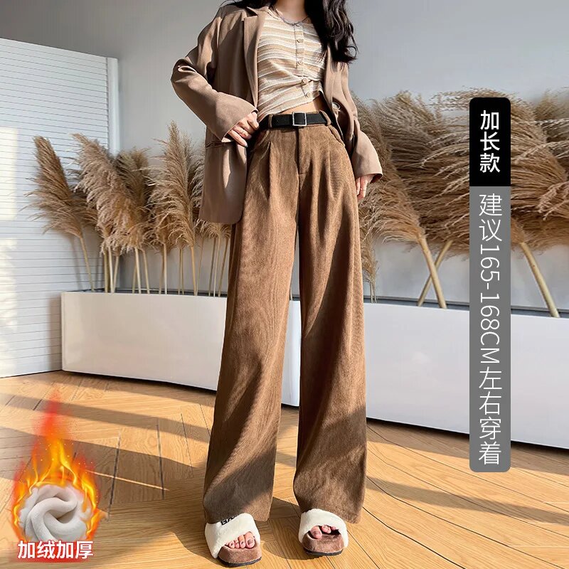 Women's Corduroy Pants High Waisted Wide Leg Loose Fit Straight Leg Trousers Fall Fashion Y2k Pants Sweatpants