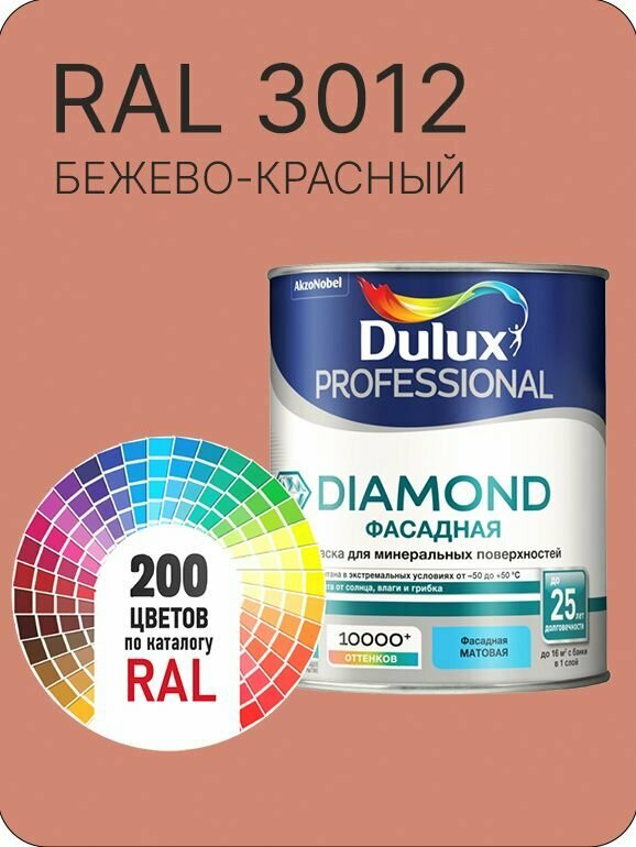 Краска для минеральных и деревянных фасадов Dulux Diamond цвет бежево - красная Ral 3012 0.8 л.