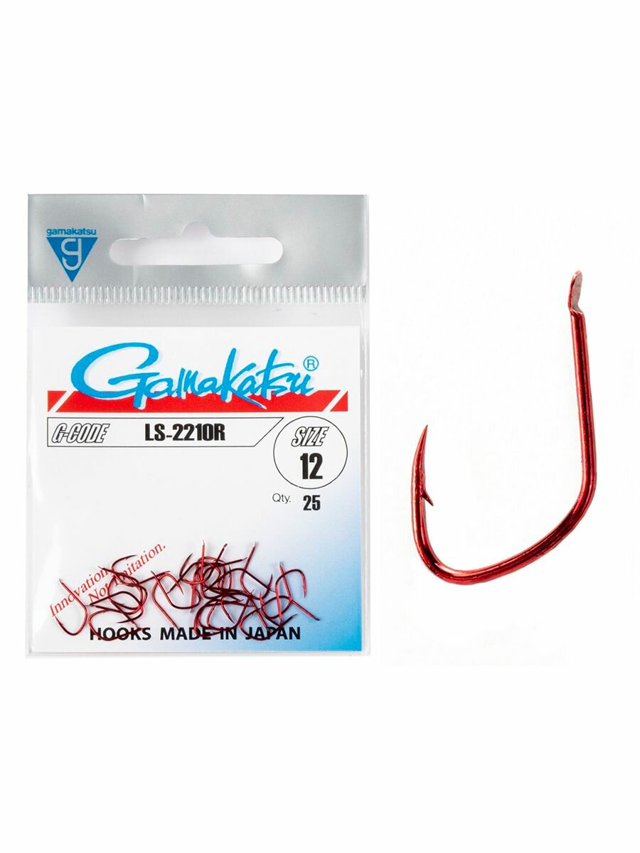 Крючки Gamakatsu LS-2210R HOOKS RED размер 12 (упк.25шт.)