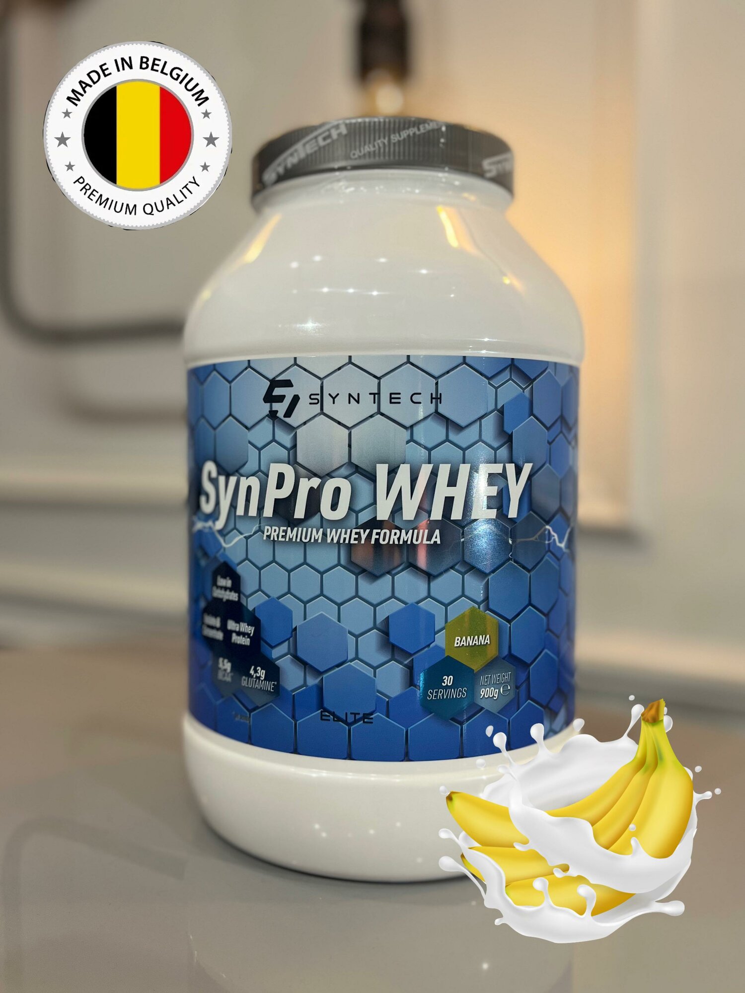 Протеин. Syntech Nutrition SynPro Whey (Изолят сывороточного белка) 900 г. Вкус: банан