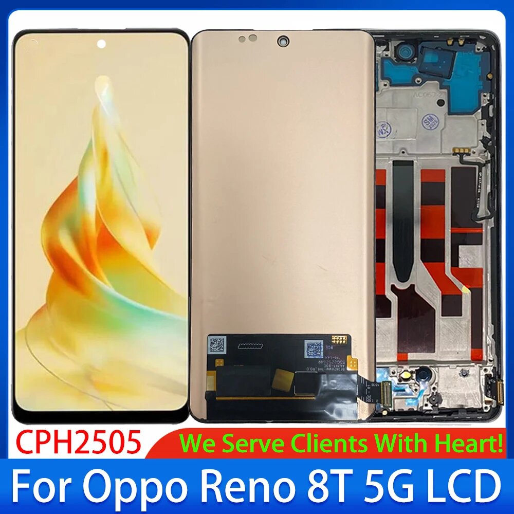 6,7 "AMOLED для Oppo Reno8 T 8T 5G ЖК-дисплей с сенсорной панелью и дигитайзером для Reno8 T 5G CPH2505 ЖК-дисплей с рамкой Black No Frame