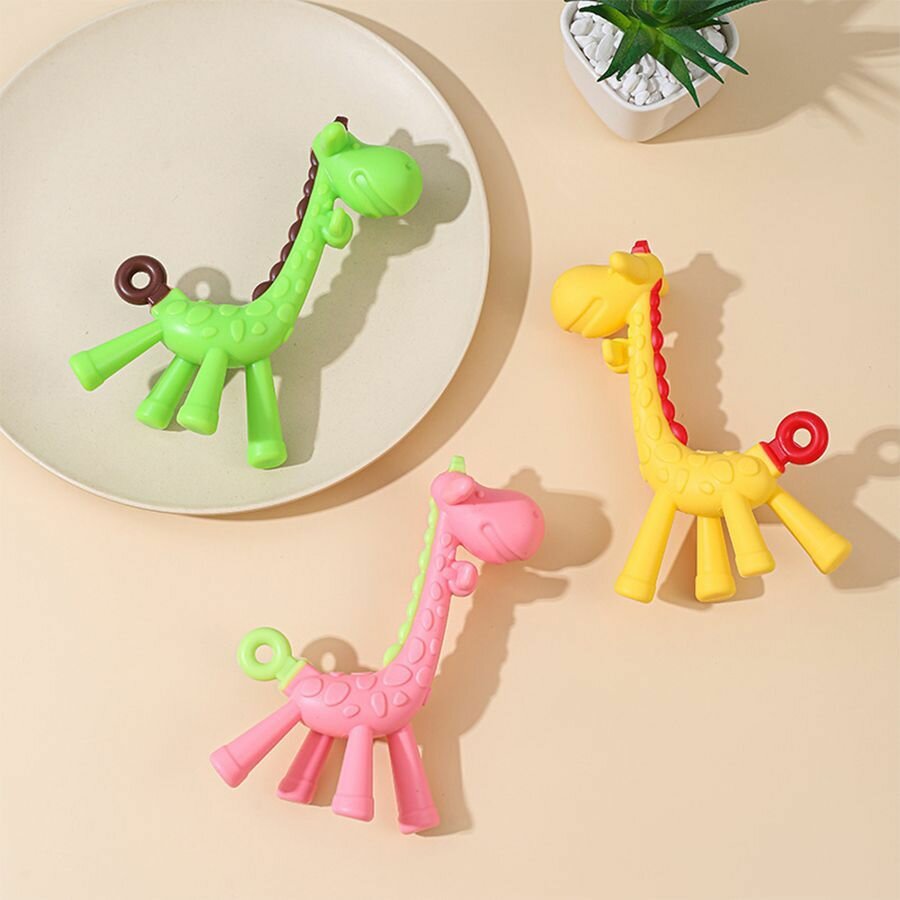 Жевательная игрушка для младенцев в виде жирафа из силикона, игрушка для прорезывания зубов, предотвращает сосание пальцев, с дизайном олененка, незаменимый товар для мам и детей, отличный подарок.
