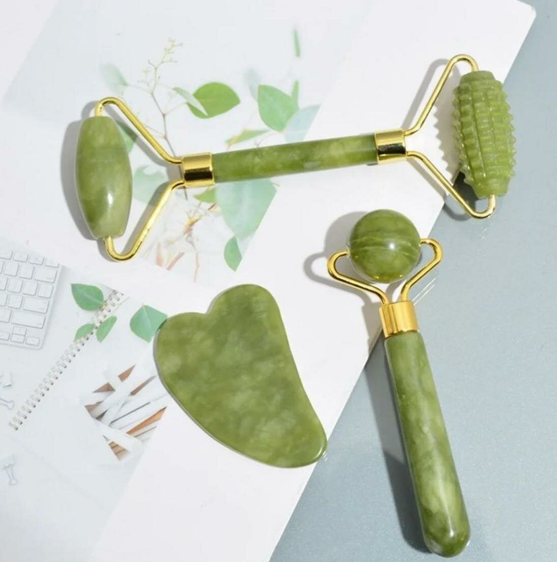 Косметический набор, из натурального нефрита, светло-зеленый