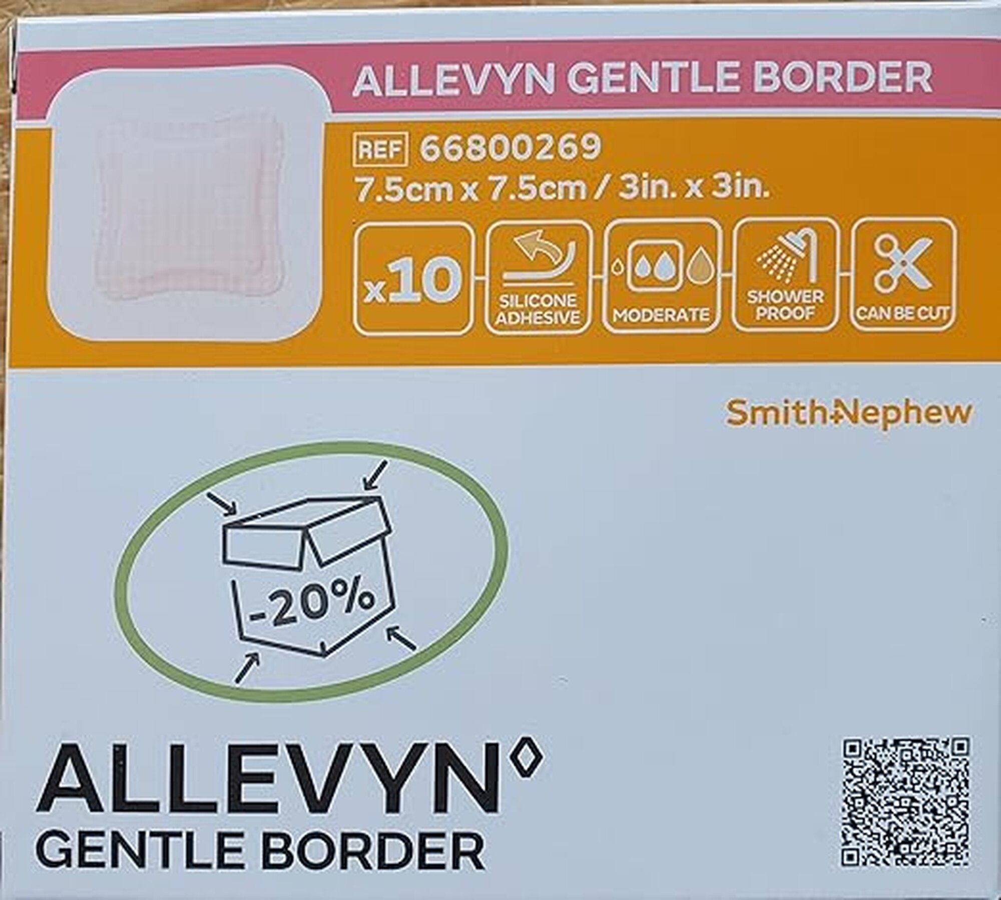 Самоклеящийся пластырь Smith & Nephew ALLEVYN деликатный край 7,5 см x 7,5 см x 10 66800269