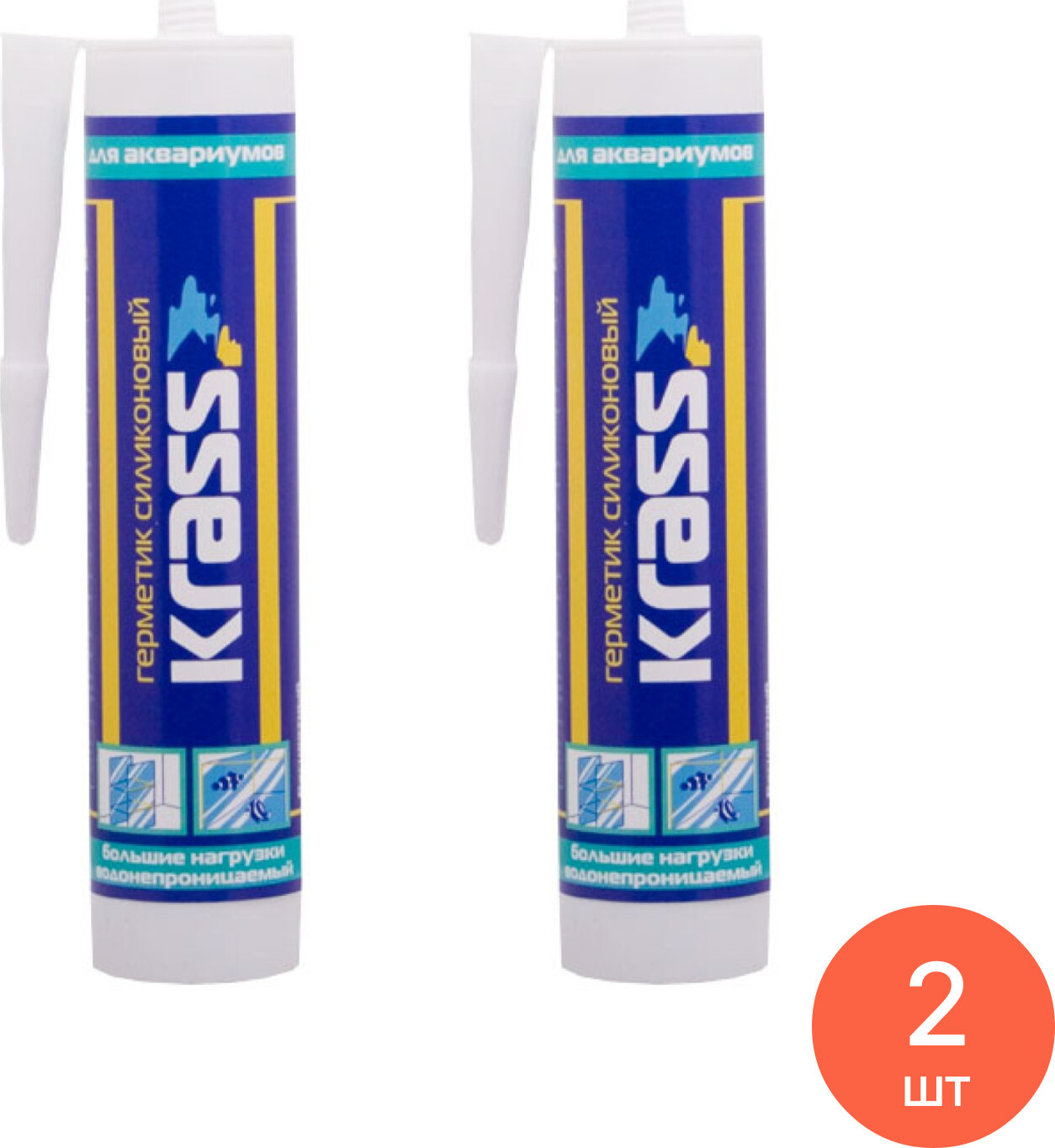 Герметик силиконовый Krass / Красс для аквариумов водонепроницаемый, прозрачный, 300мл / строительство и ремонт (комплект из 2 шт)