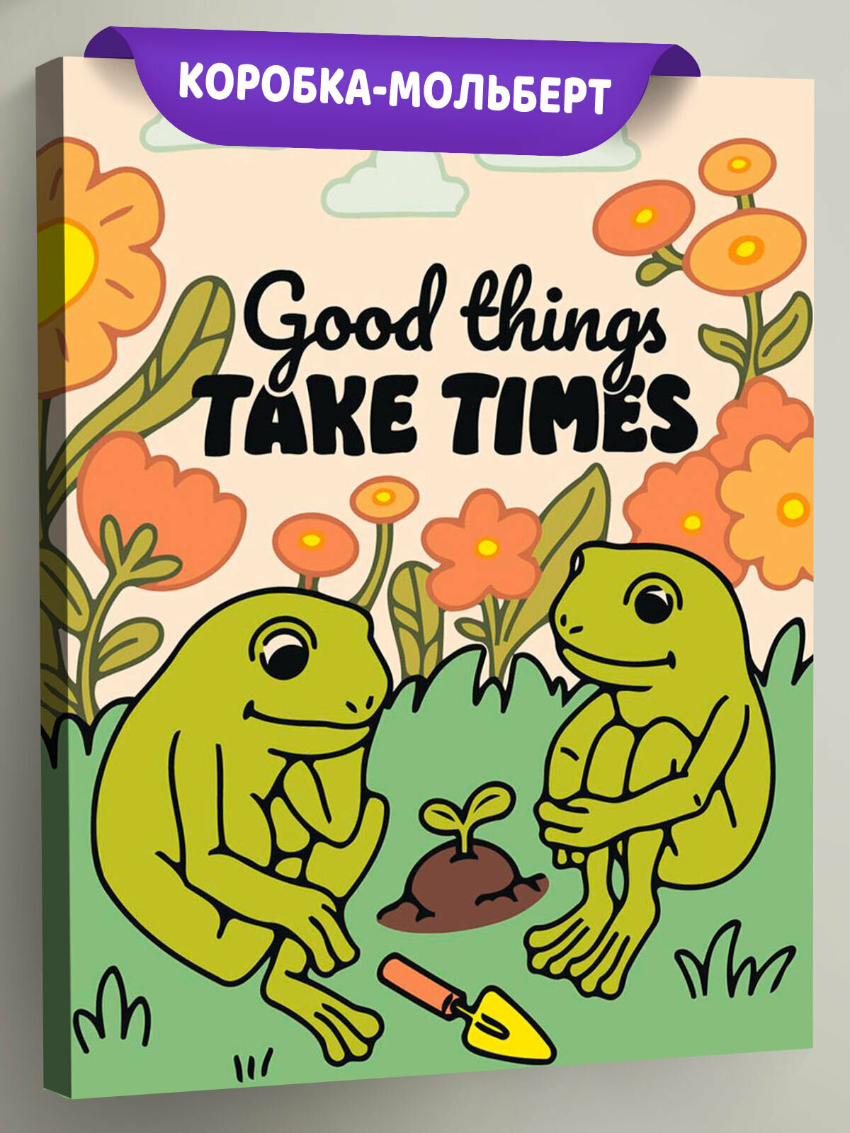 Картина по номерам на холсте с подрамником "Лягушки и цветы, минимализм арт" Раскраска 40x50 см, Детская Животные